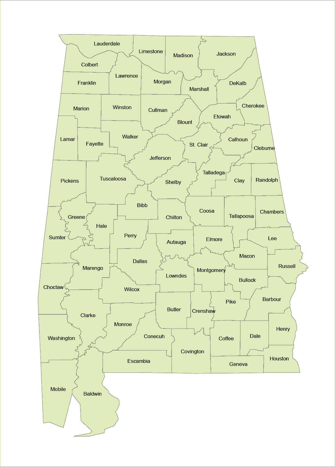 Vector Map of Alabama Counties - your-vector-maps.com