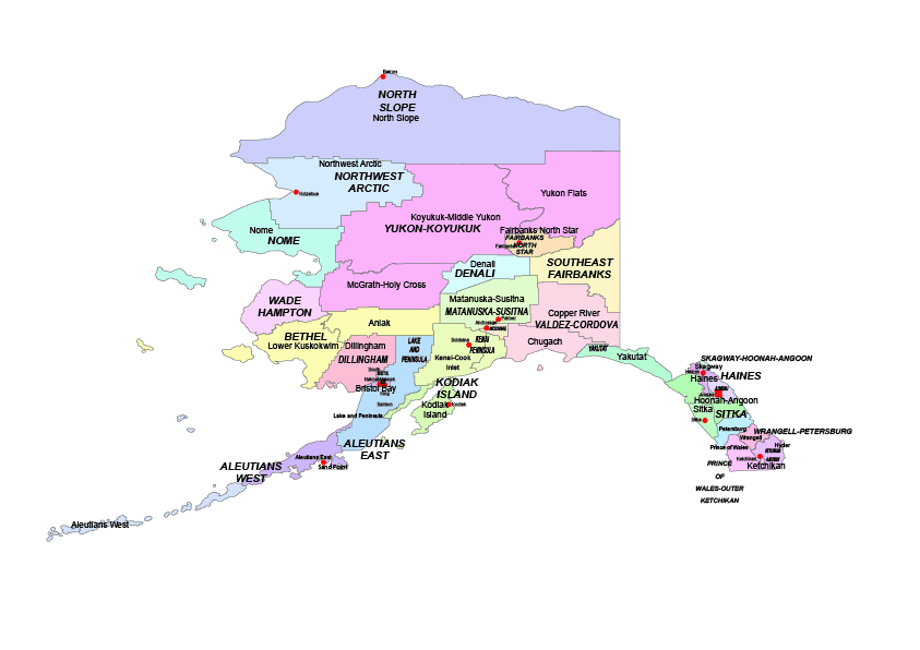 Alaska Boroughs and Communities Map - your-vector-maps.com