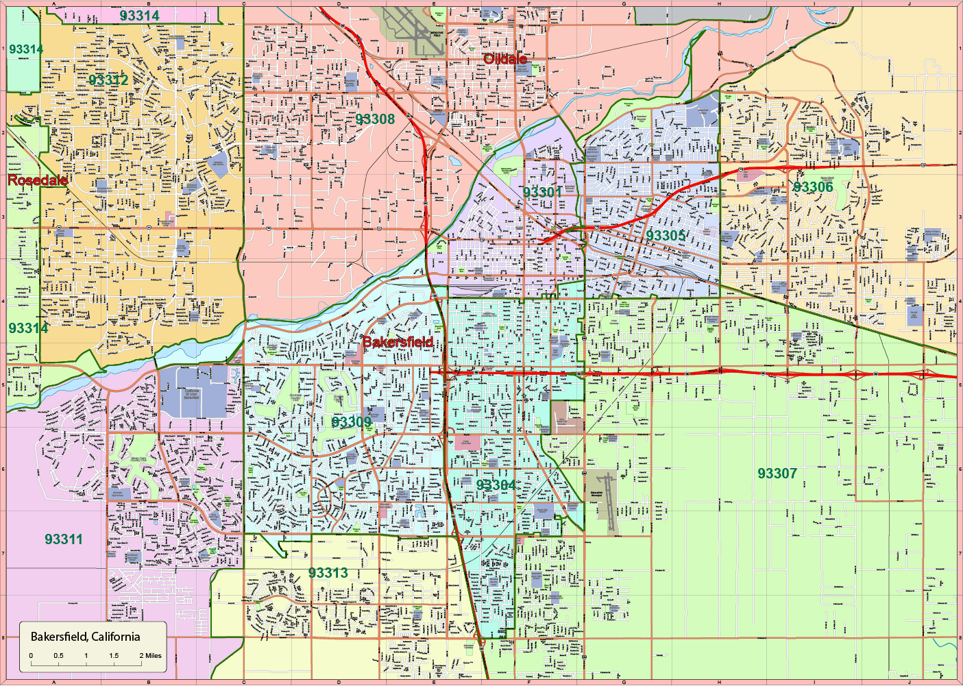 Map Of Bakersfield City California Usa Free Large Detailed Road Map