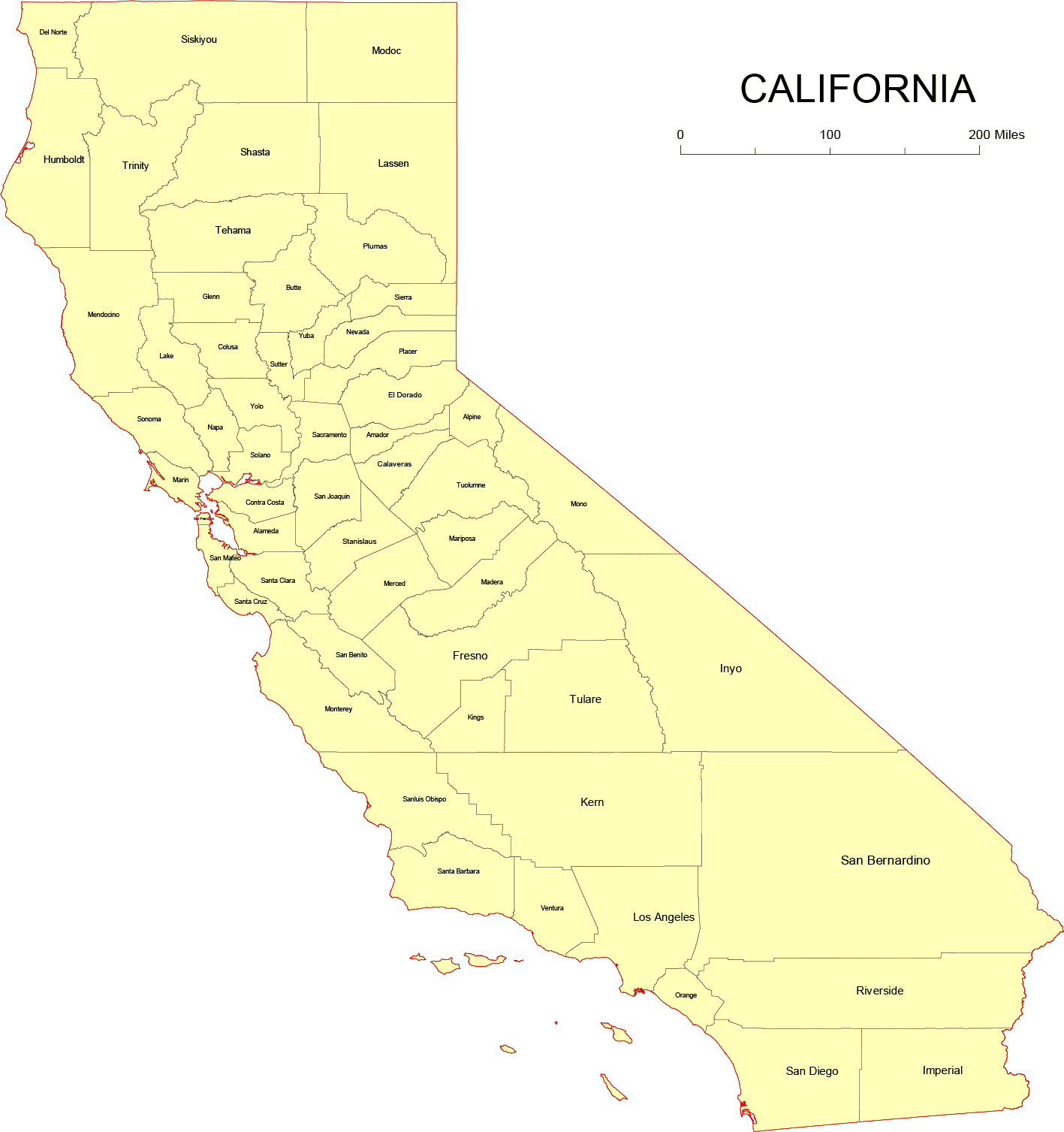 California Vector County Map - your-vector-maps.com