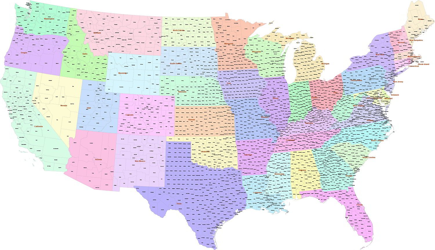 County map of Contiguous US - your-vector-maps.com