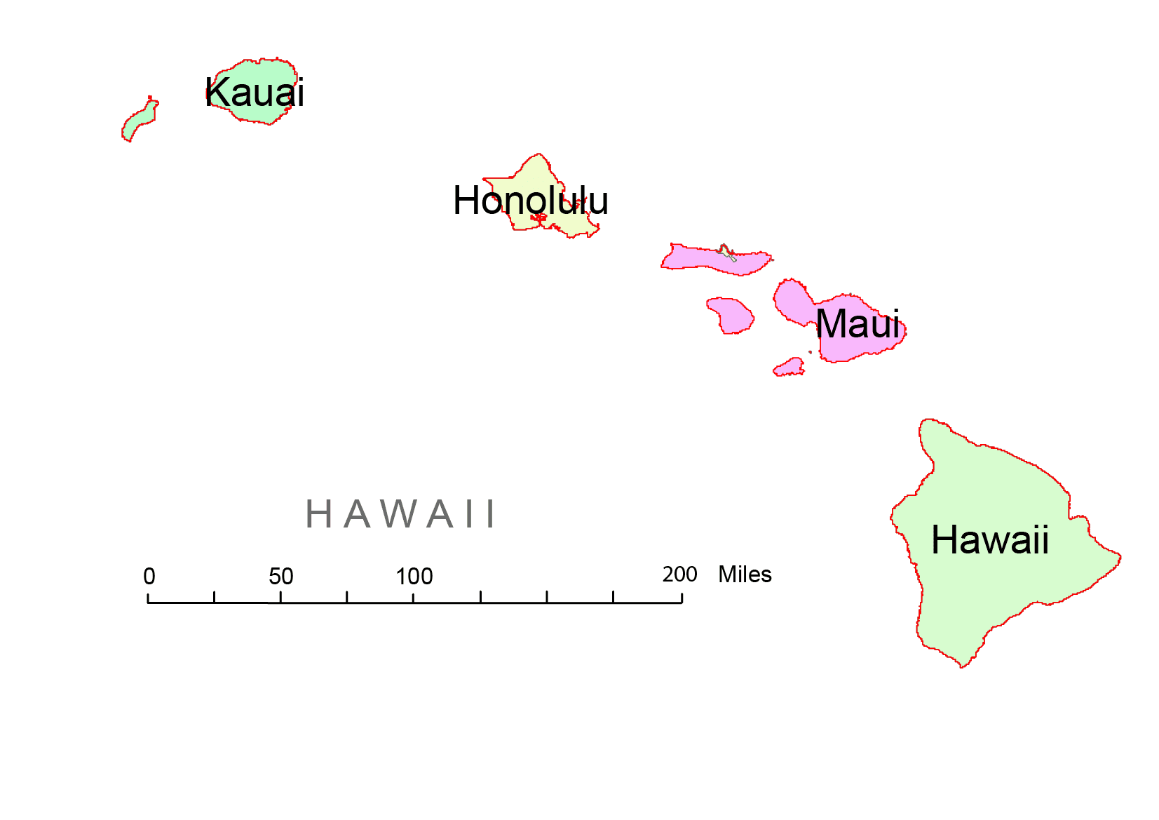 Hawaii Colored County Map - your-vector-maps.com