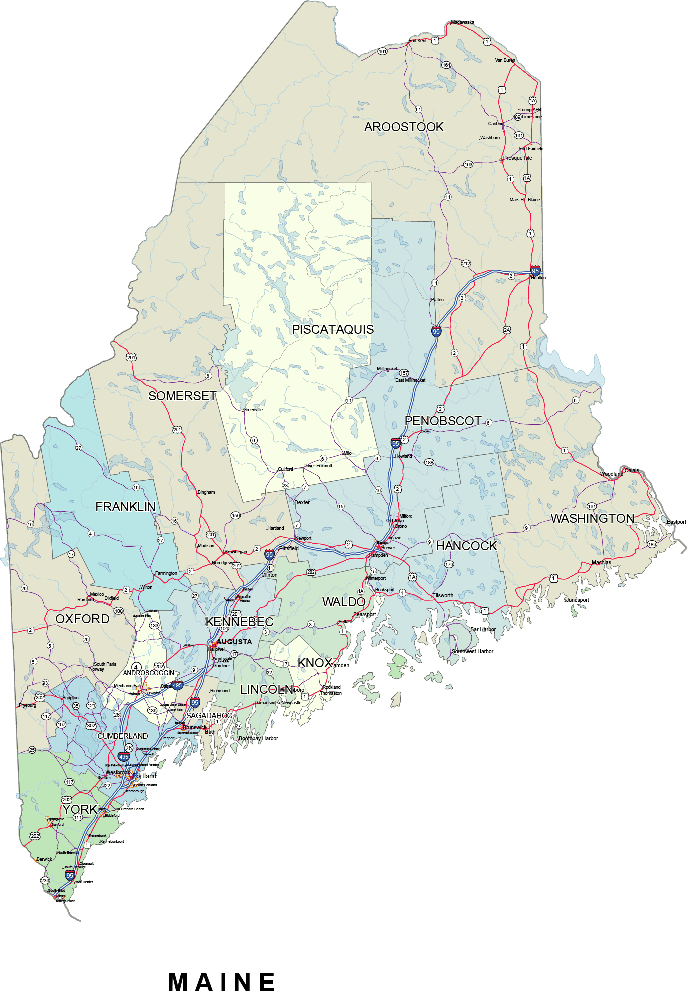 Map Of Maine Cities And Towns State Map Of Maine In Adobe Illustrator