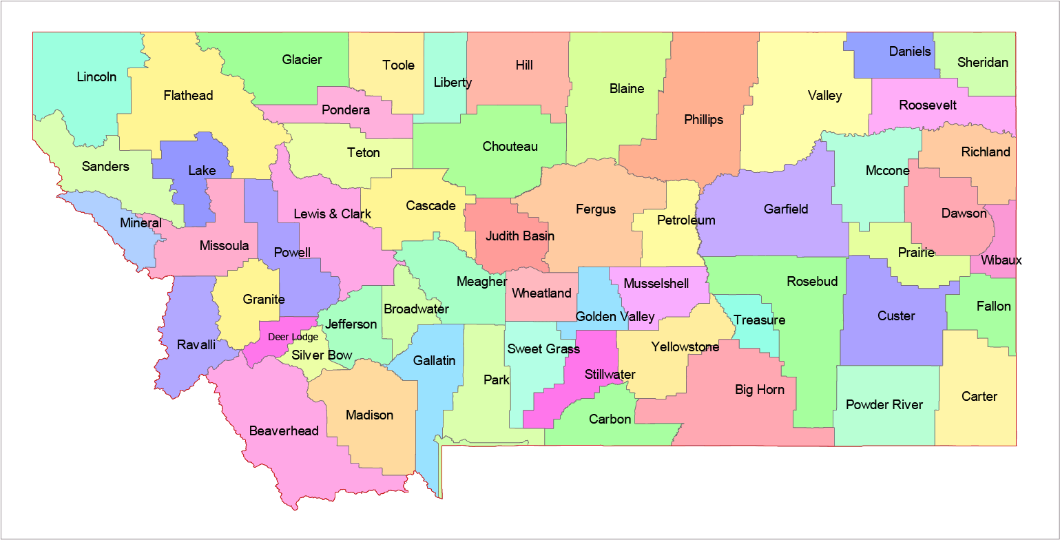 Montana Colored County Map - your-vector-maps.com