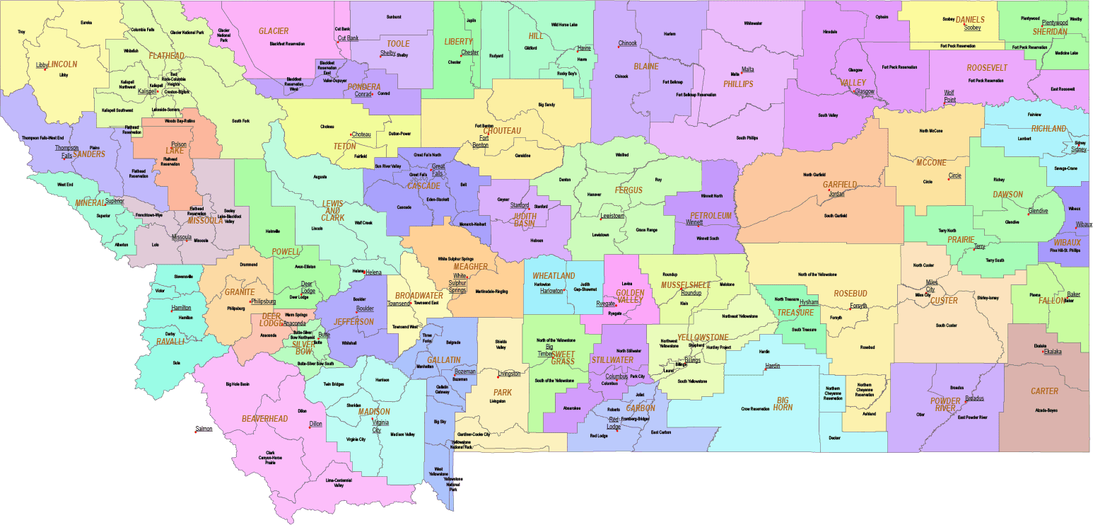 Montana County Map Multi Color Montana Map With Counties, Capitals,