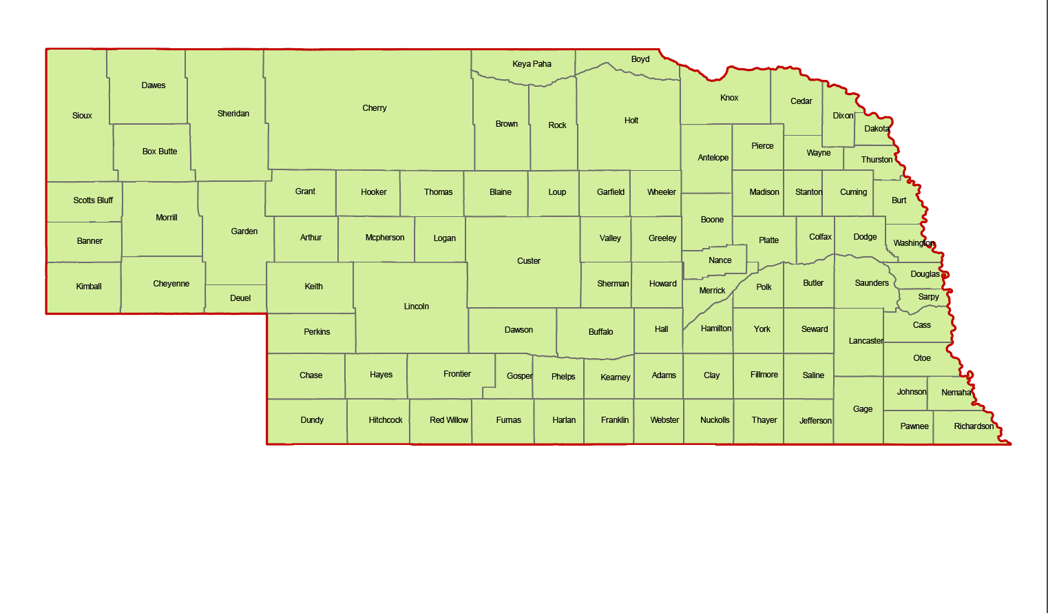 Nebraska Vector County Map - your-vector-maps.com