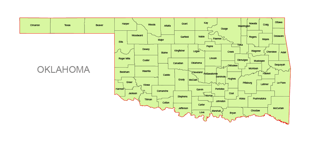 Oklahoma Vector County Map - your-vector-maps.com