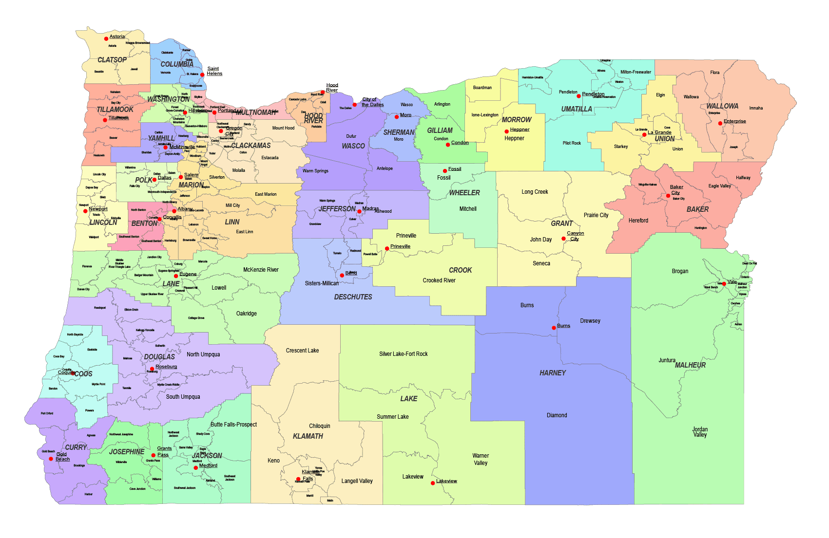 Oregon State Map With Cities