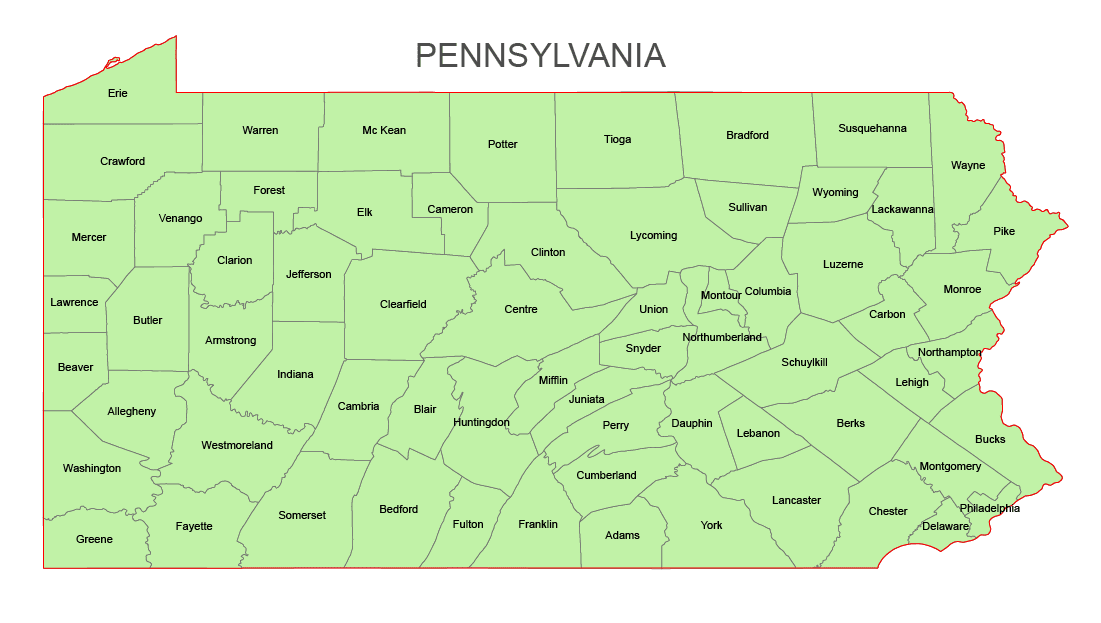 Pennsylvania Adobe Illustrator Map With Counties Cities