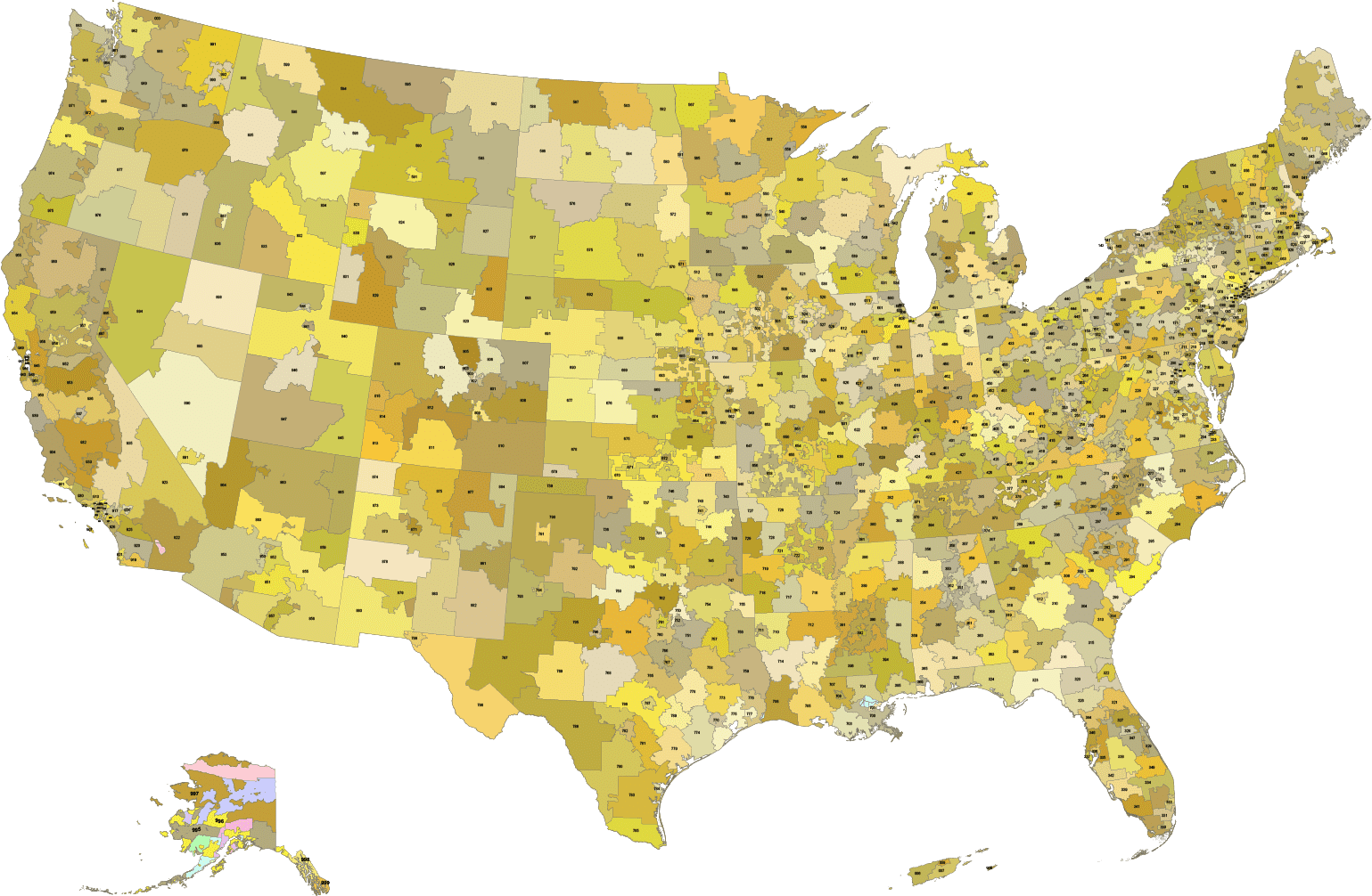 USA 3-Digit ZIP Codes Map with Counties