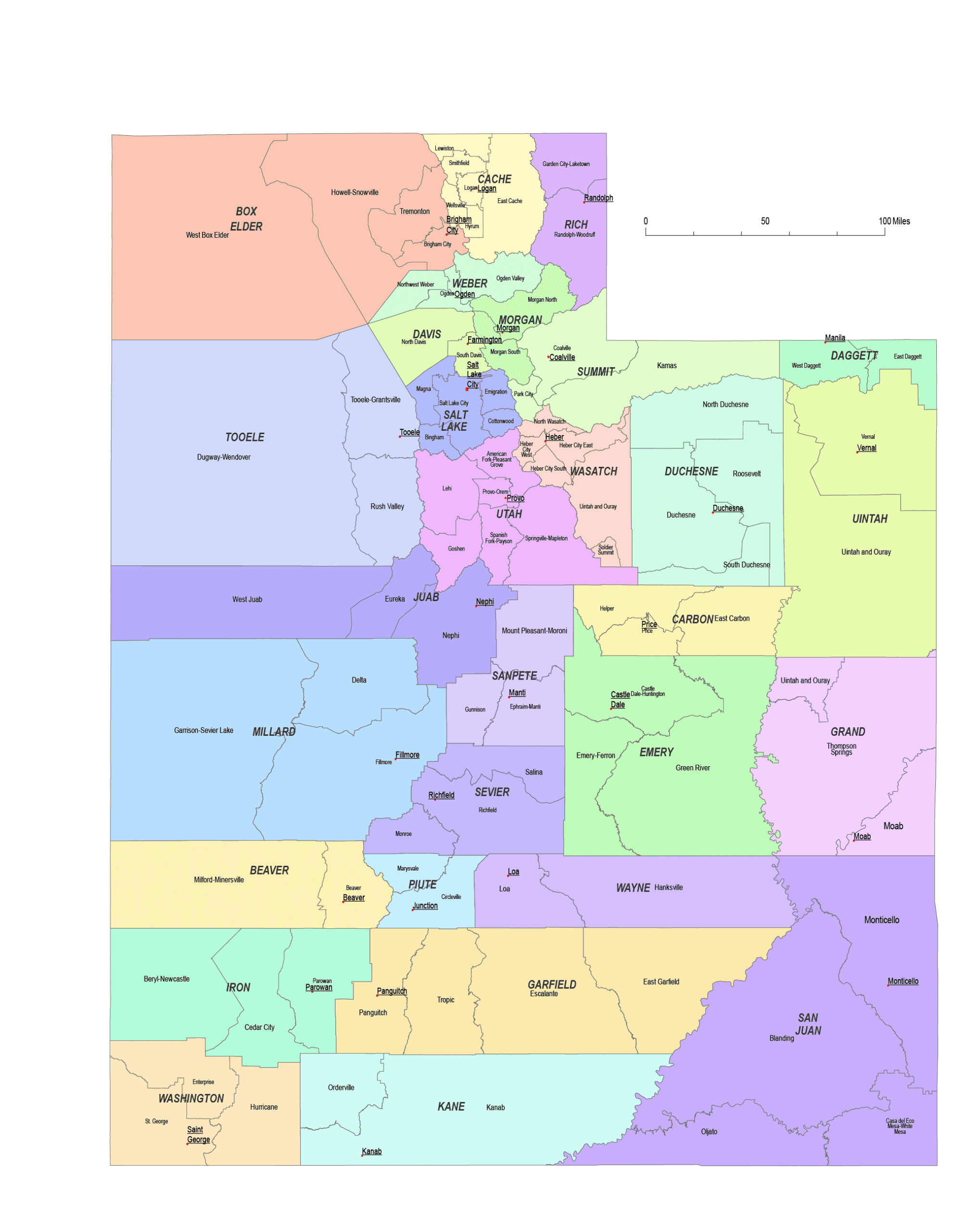 Utah County and Communities Map - your-vector-maps.com