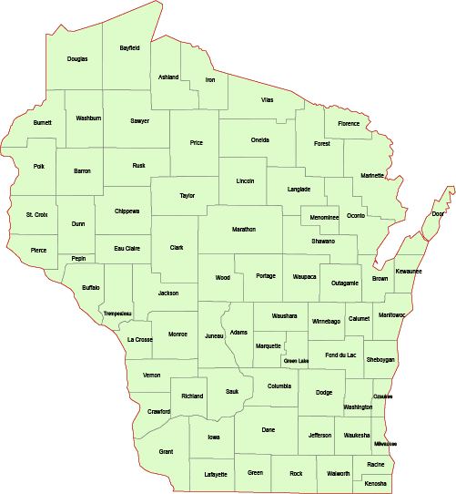 Wisconsin County Vector Map - your-vector-maps.com